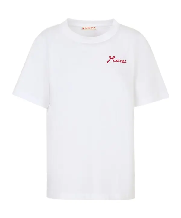 Marni Short Sleeve Crewneck T-shirt With Flocked Logo - White