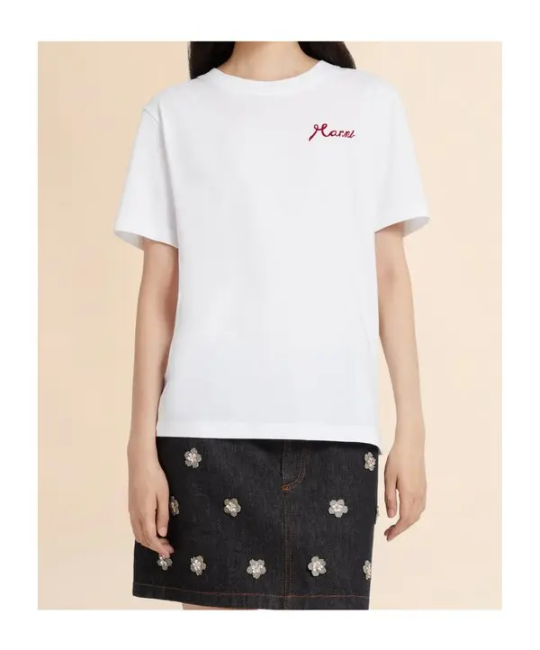 Marni Short Sleeve Crewneck T-shirt With Flocked Logo