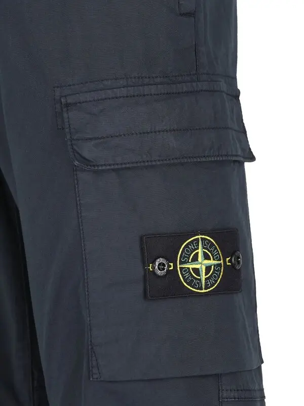 Stone Island Logo Patch Straight-leg Cargo Trousers - Blue