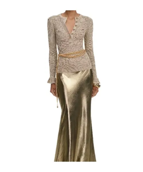 SELF-PORTRAIT Ribbed-knit Lurex Jumper - Gold