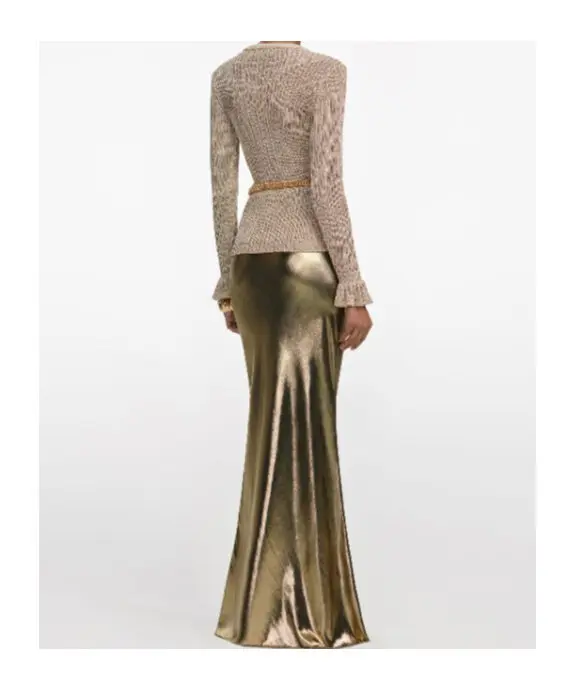 SELF-PORTRAIT Ribbed-knit Lurex Jumper With Ruffled Cuffs And Belt