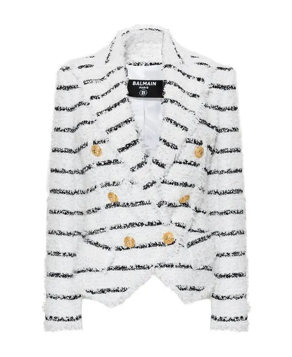 Balmain Striped Truetex-tweed Jacket - White
