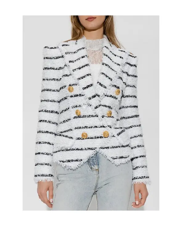 Balmain Double Breasted Striped Tweed Jacket