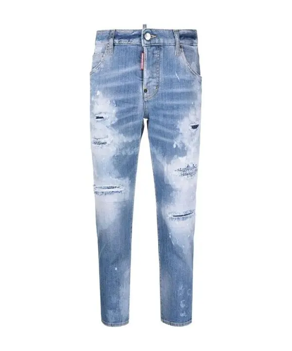 Dsquared2 Ripped Detail Cropped Jeans - Blue