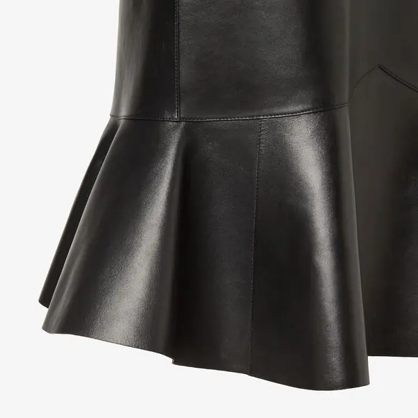 Fendi High Waist Peplum-hem Leather Midi Skirt