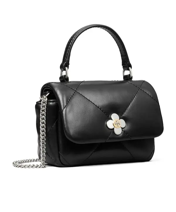 Tory Burch Kira Diamond Mini Bag With Metal Clover Logo - Black