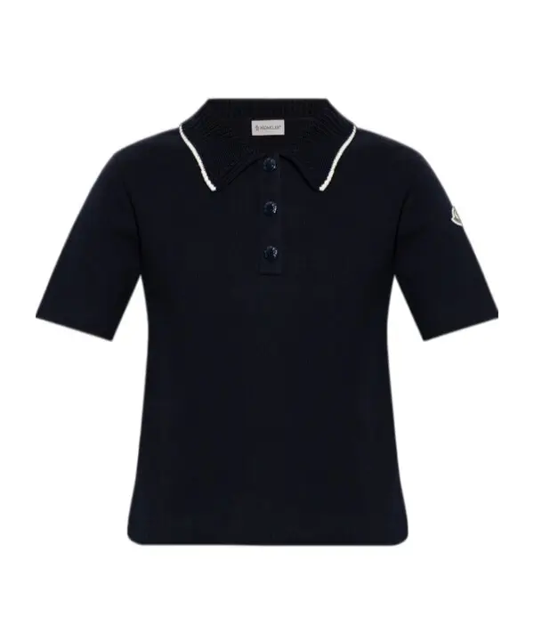 Moncler Short-sleeved Knitted Polo Shirt - Navy Blue