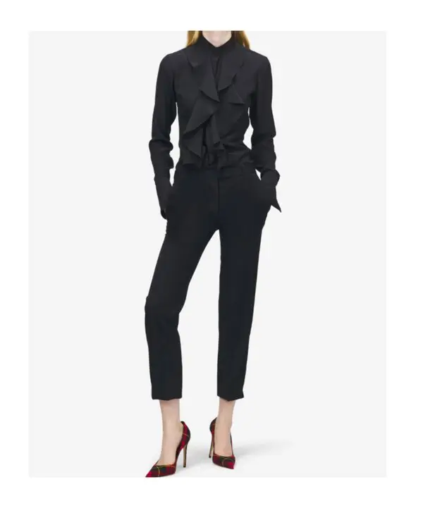 Alexander McQueen Cropped Tailored Trousers In Grain De Poudre - Black
