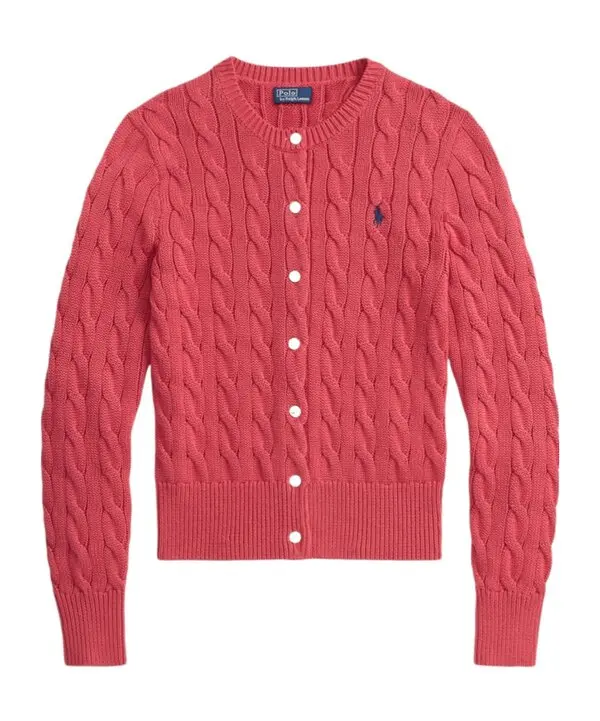 Polo Ralph Lauren Cable-knit Cardigan With Embroidered Logo - Red