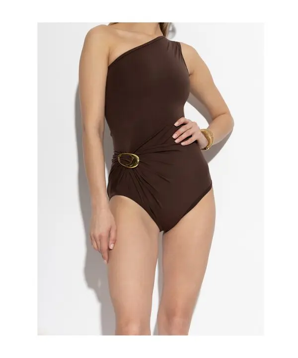 Bottega Veneta One Shoulder Ruched One Piece Swimsuit