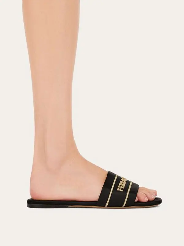 FERRAGAMO Logo Embroidered Flat Slides