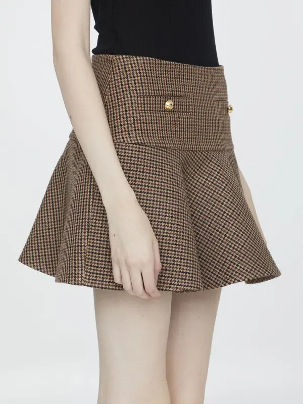 Celine Mini Skirt In Double Houndstooth Wool