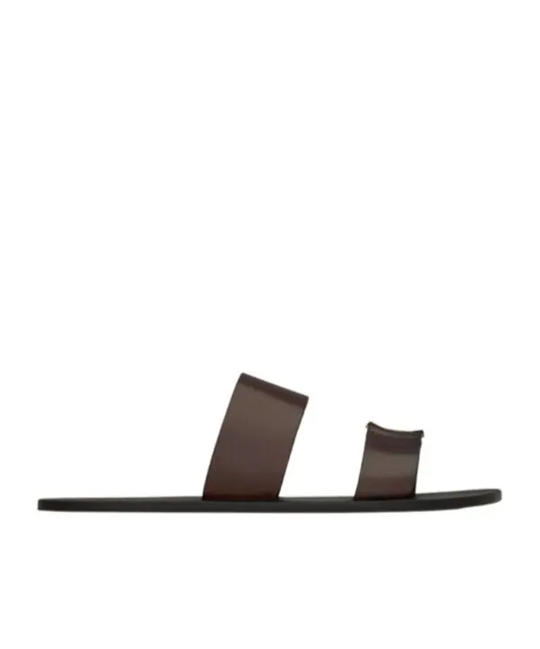 Saint Laurent Babylone Logo Plaque Slides - Ultra-dark Brown