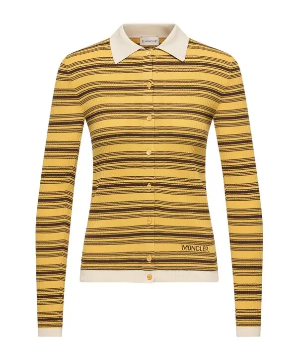 Moncler Striped Cotton Long Sleeve Polo Shirt - Dark Yellow/brown