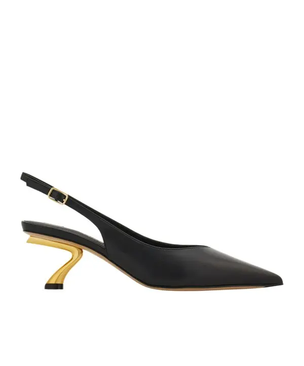 FERRAGAMO Leather Pointed-toe Slingback Pumps With Sculptural Heel - Black