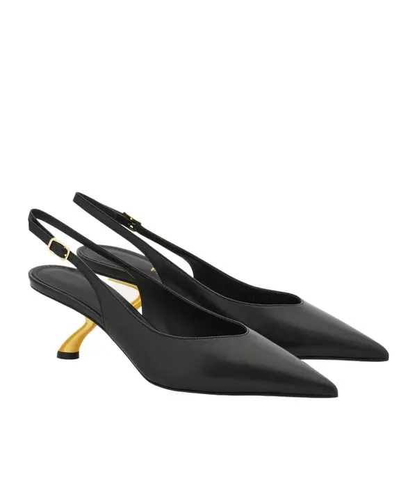 FERRAGAMO Leather Pointed-toe Slingback Pumps With Sculptural Heel - Black