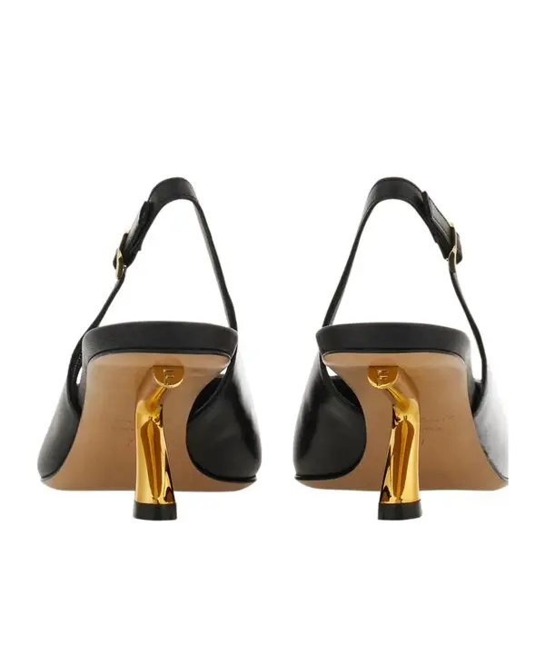 FERRAGAMO Leather Pointed-toe Slingback Pumps With Sculptural Heel - Black