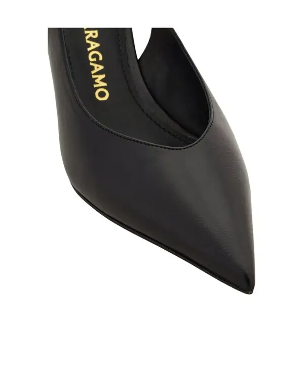 FERRAGAMO Leather Pointed-toe Slingback Pumps With Sculptural Heel - Black