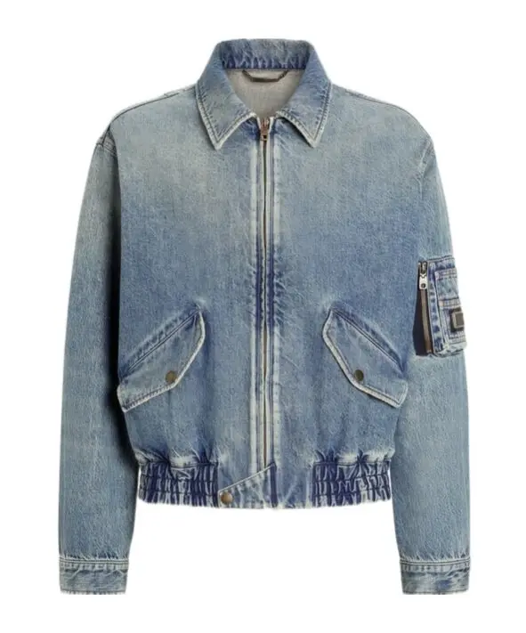 Dolce & Gabbana Logo Tag Zipped Denim Bomber Jacket