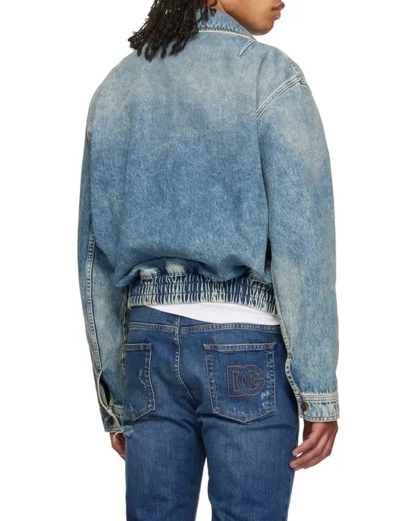 Dolce & Gabbana Logo Tag Zipped Denim Bomber Jacket