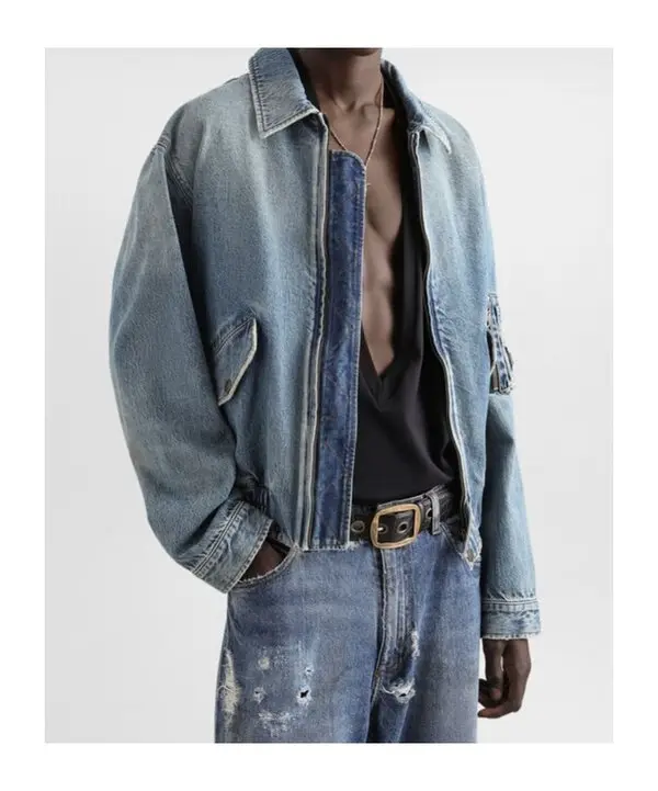 Dolce & Gabbana Logo Tag Zipped Denim Bomber Jacket