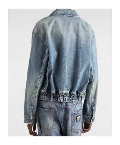 Dolce & Gabbana Logo Tag Zipped Denim Bomber Jacket
