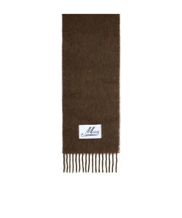 Marni Logo Patch Fringed-edge Scarf - Green