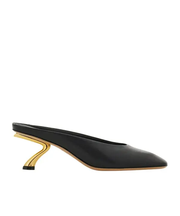 FERRAGAMO S-shaped Heeled Mules - Black