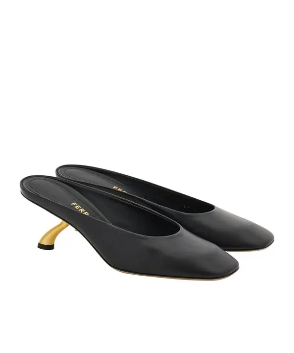 FERRAGAMO S-shaped Heeled Mules - Black
