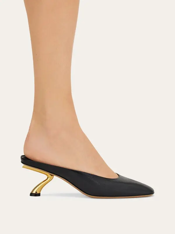 FERRAGAMO S-shaped Heeled Mules - Black