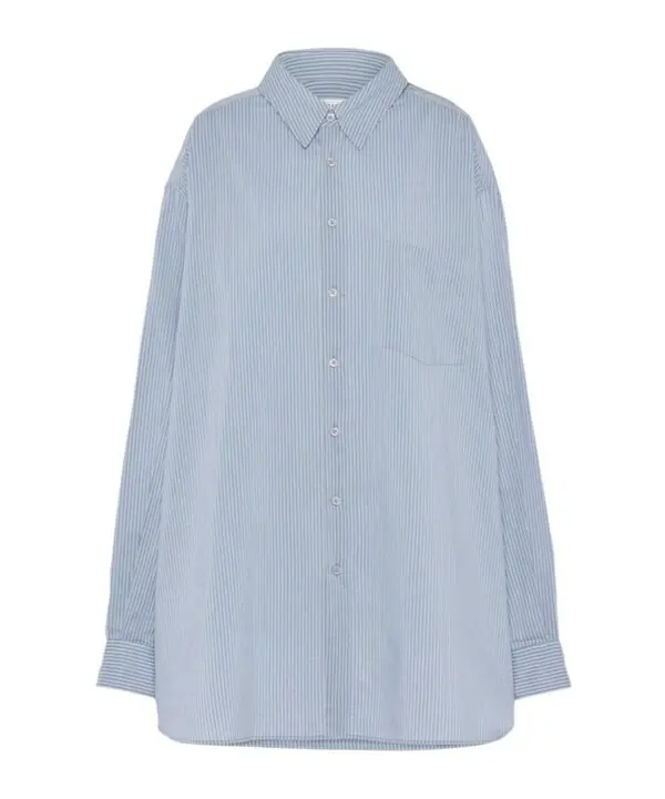 MAISON MARGIELA Oversized Striped Cotton Silk Shirt - Light Blue