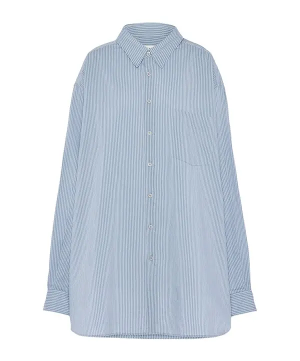 MAISON MARGIELA Oversized Striped Cotton Silk Shirt - Light Blue