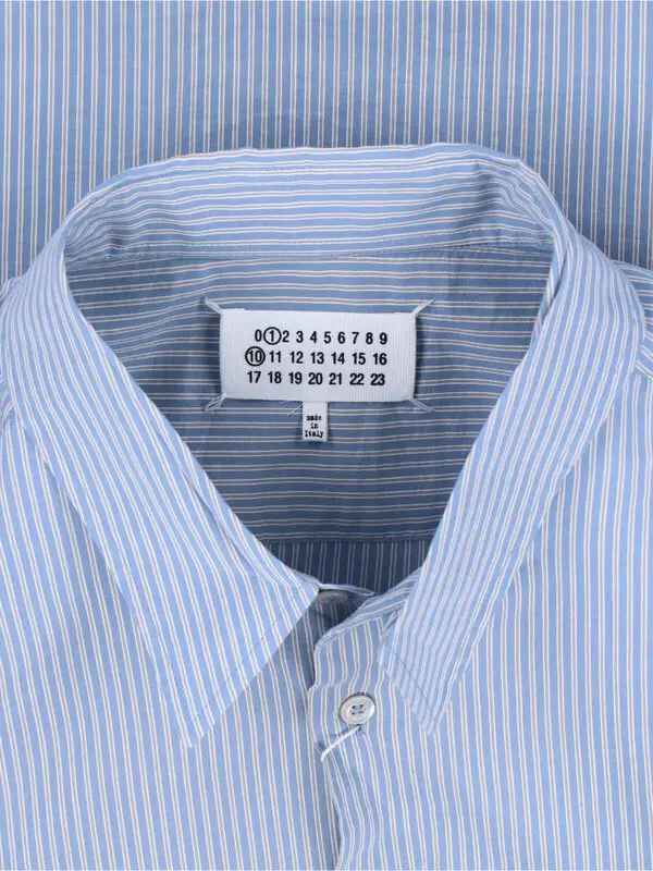 MAISON MARGIELA Oversized Striped Cotton Silk Shirt - Light Blue