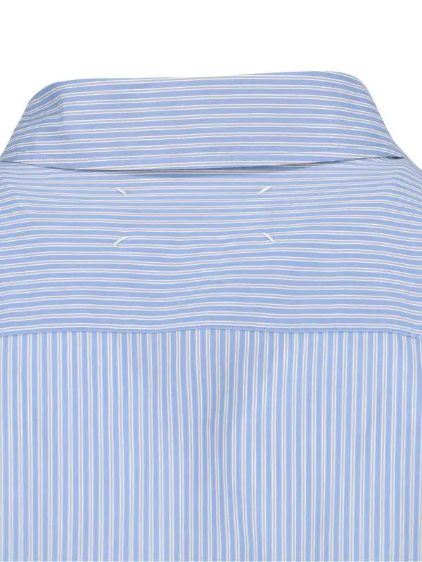 MAISON MARGIELA Oversized Striped Cotton Silk Shirt - Light Blue