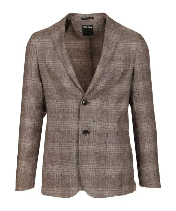 Zegna Checked Single-breasted Jacket - Brown