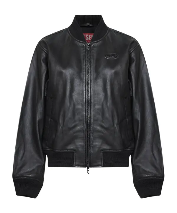 DIESEL® Ribbed Leather Bomber Jacket