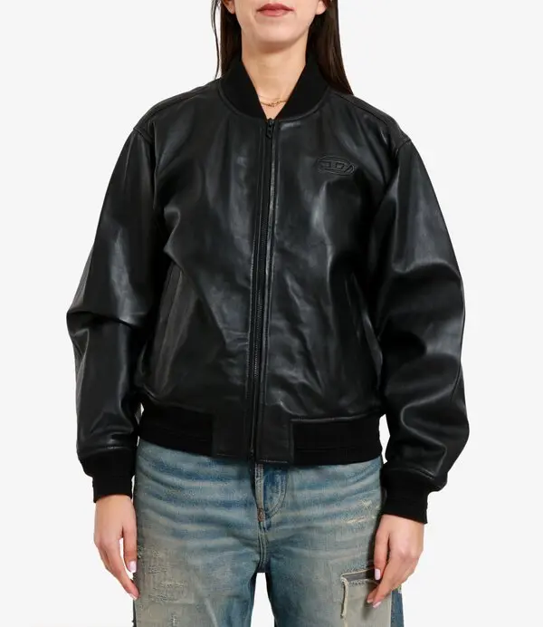DIESEL® Ribbed Leather Bomber Jacket