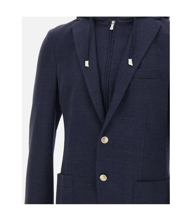 Eleventy Single Breasted Hooded Bib Blazer - Black
