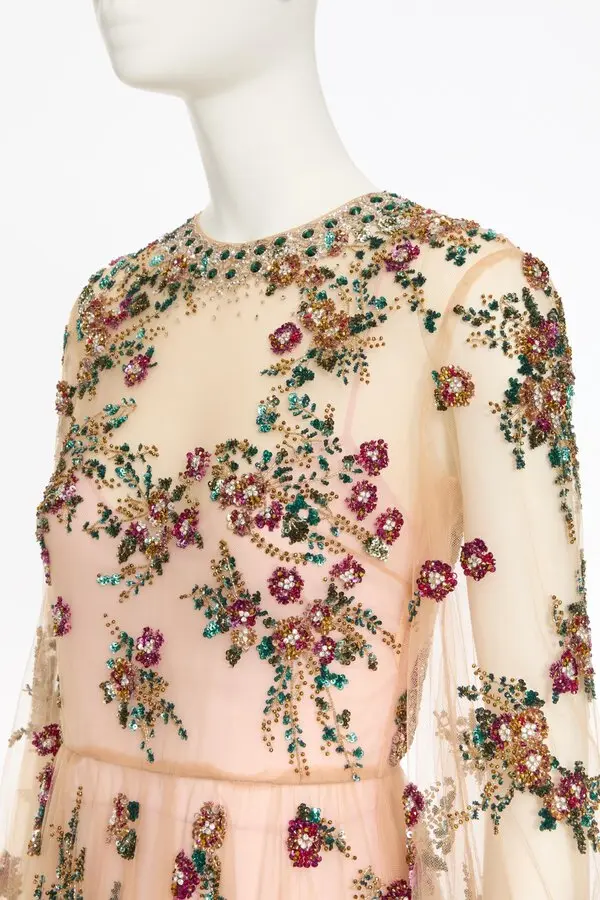 Valentino Garavani Round Neck Long-sleeved Embroidered Dress