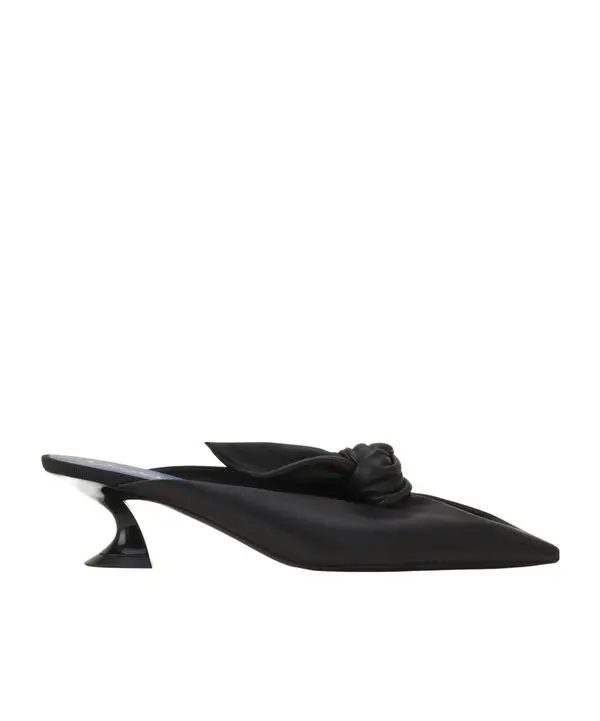 LANVIN Pointed Toe Heeled Mules With Bow Detailing - Black