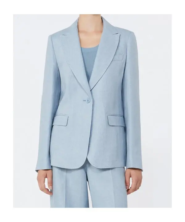 Max Mara Single-breasted Linen Blazer - Light Blue