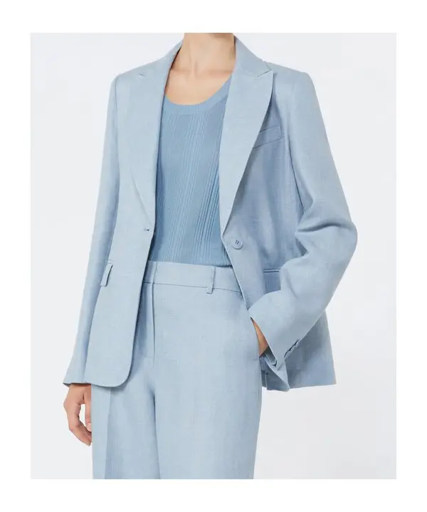 Max Mara Single-breasted Linen Blazer - Light Blue