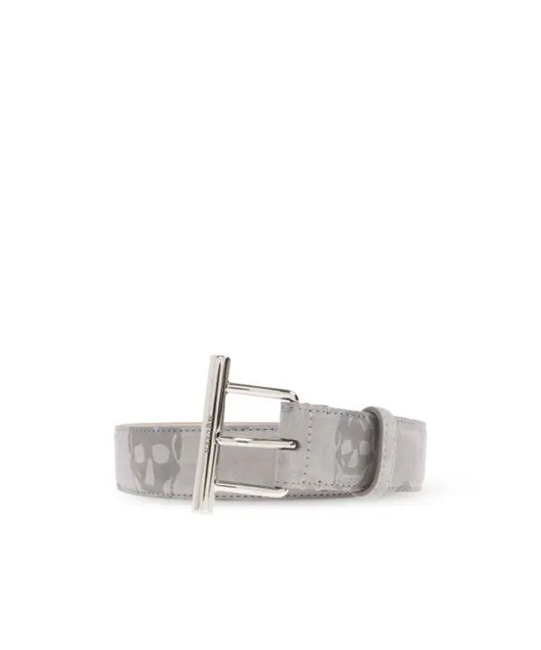 Alexander McQueen Skull Jacquard Buckle Belt - Grey