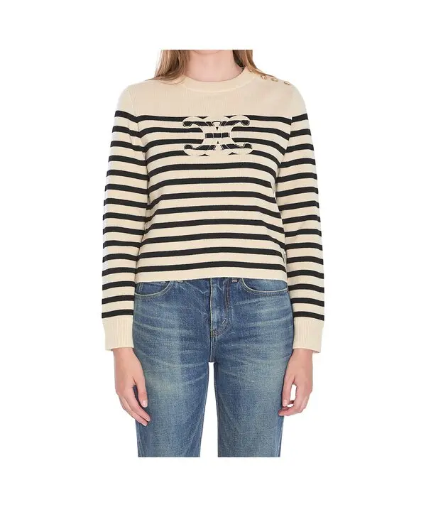 Celine Wool Cashmere Striped Crew Neck Sweater