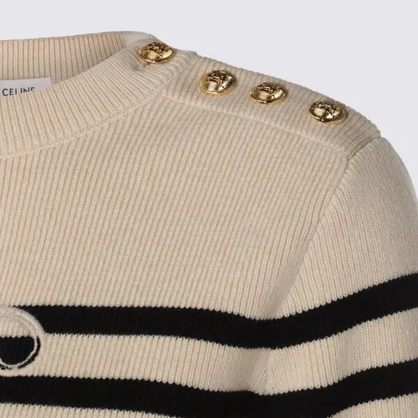 Celine Wool Cashmere Striped Crew Neck Sweater