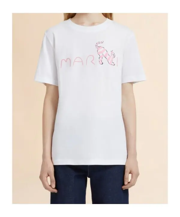 Marni Animal Alphabet Striped Cat Logo T-shirt