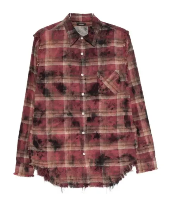 R13 Distressed Effect Fringed Shirt - Red