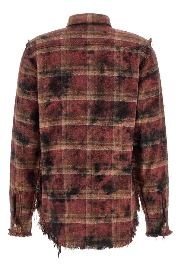 R13 Distressed Effect Fringed Shirt - Red