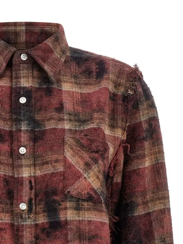 R13 Distressed Effect Fringed Shirt - Red