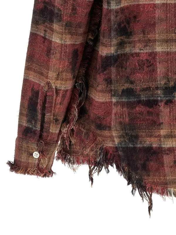 R13 Distressed Effect Fringed Shirt - Red